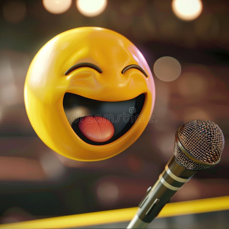 Smiley Face Singing on Stage with Microphone and Spotlights Stock ...