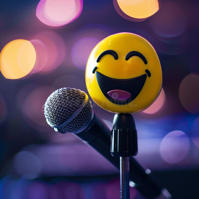 Smiley Face Singing on Stage with Microphone and Spotlights Stock ...
