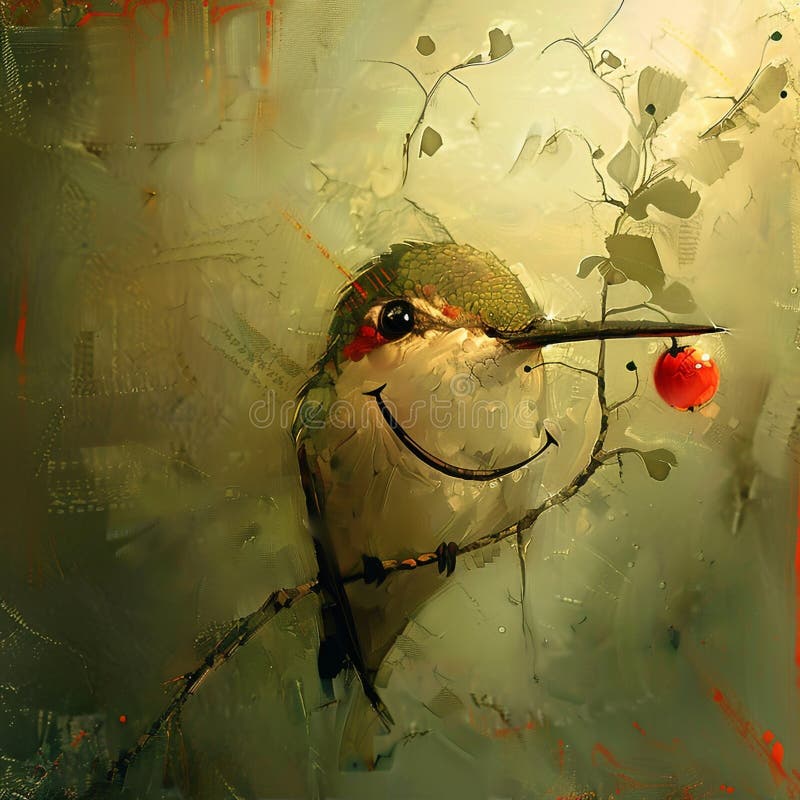Smiley Face Sipping Nectar with Hummingbird Stock Illustration ...