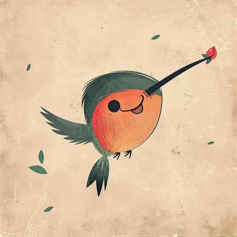 Smiley Face Sipping Nectar with Hummingbird Stock Illustration ...