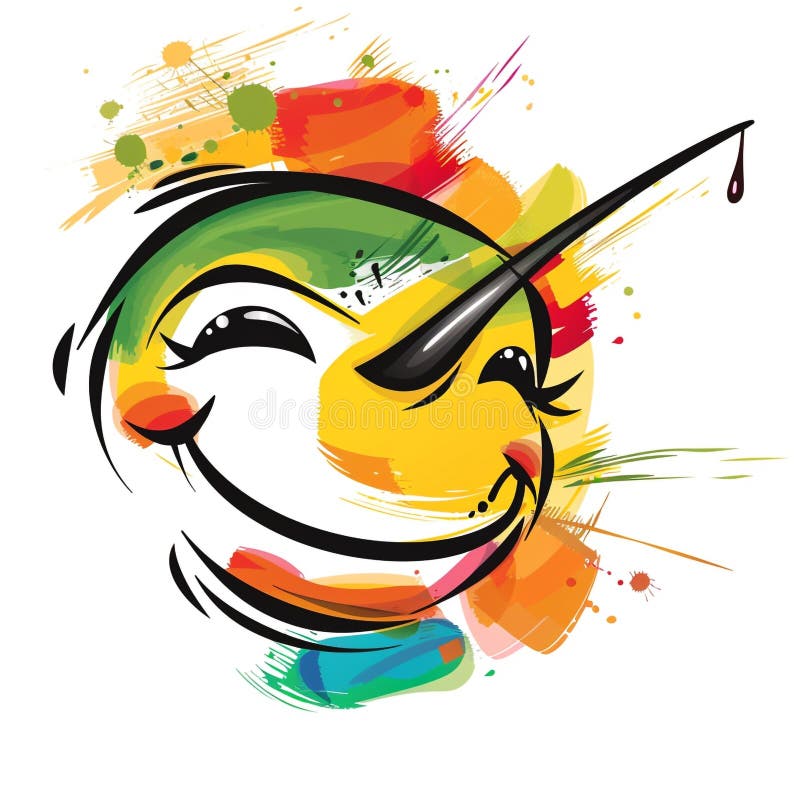 Smiley Face Sipping Nectar with Hummingbird Stock Illustration ...