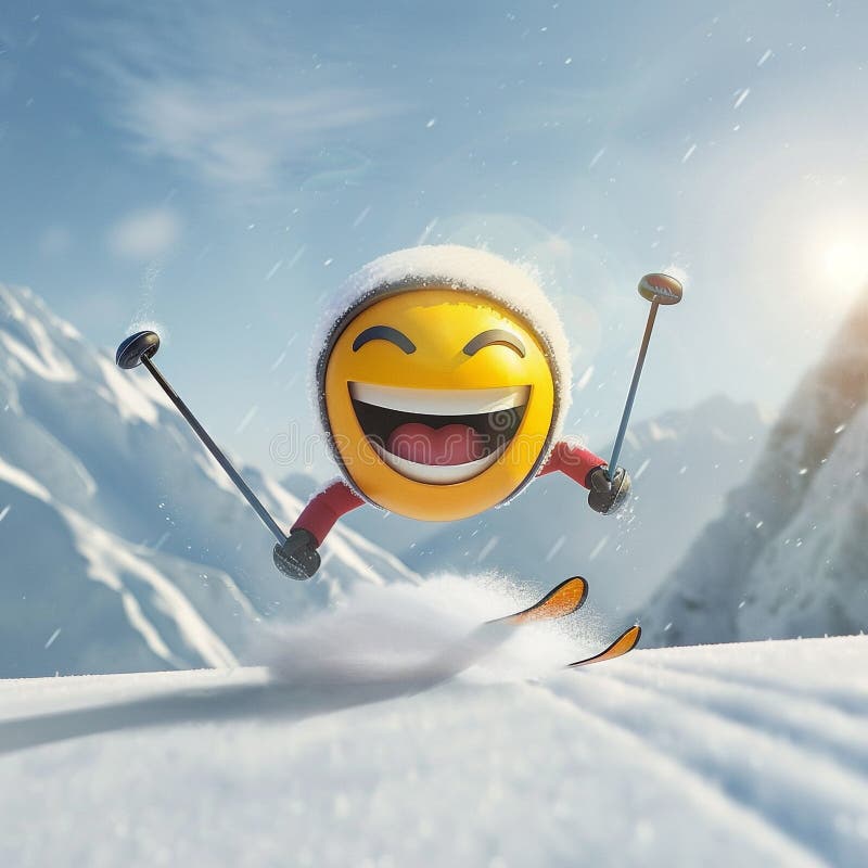 Smiley Face Skiing Down a Mountain Slope Stock Illustration ...