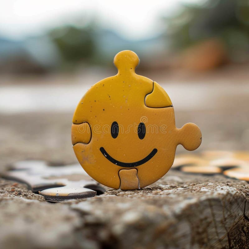 Smiley Face Solving a Puzzle Piece Stock Illustration - Illustration of ...