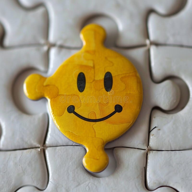 Smiley Face Solving a Puzzle Piece Stock Illustration - Illustration of ...