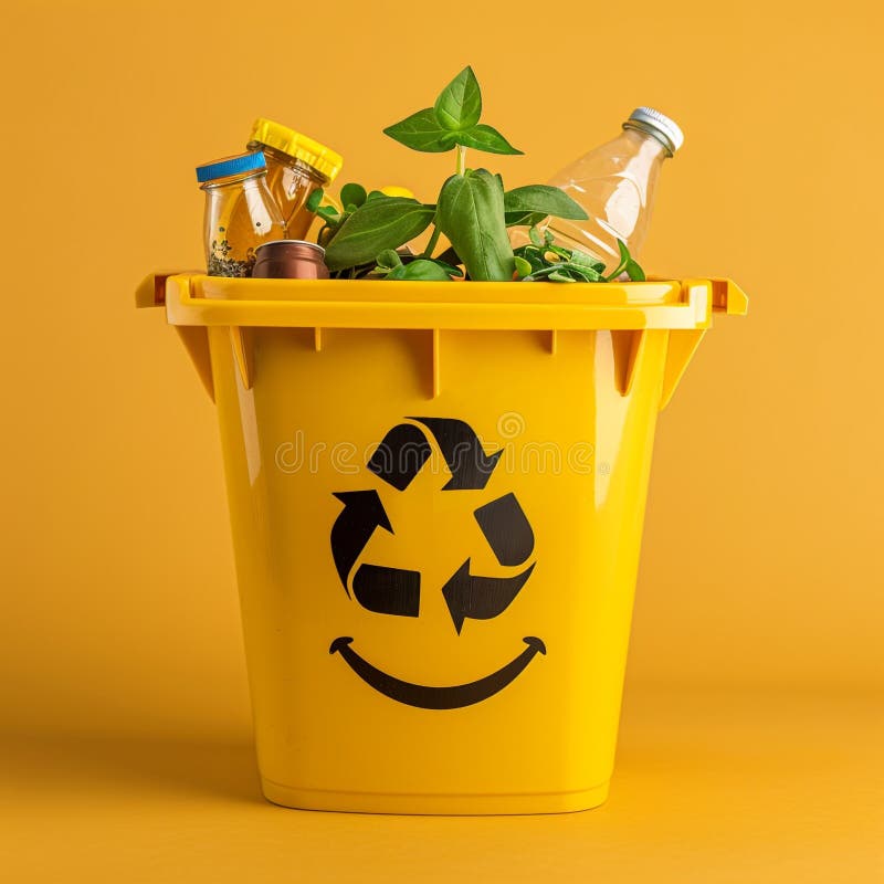 Smiley Face Sorting Recyclables in a Recycling Bin Stock Illustration ...