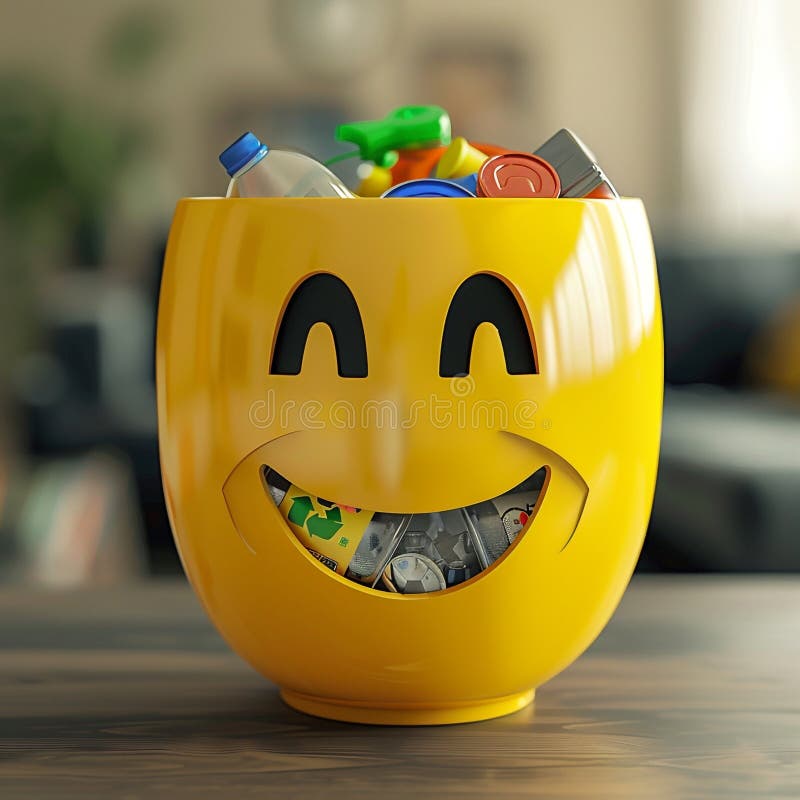 Smiley Face Sorting Recyclables in a Recycling Bin Stock Illustration ...