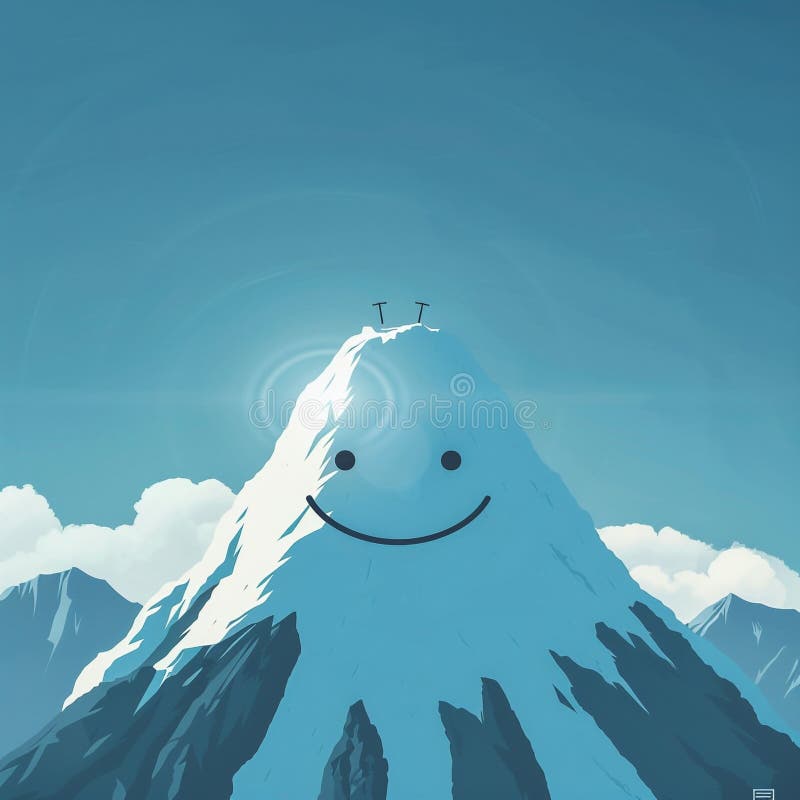 Smiley Face Standing in Front of a Mountain Stock Illustration ...