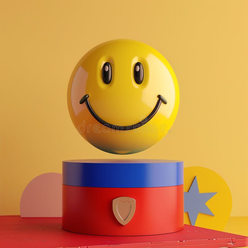 Smiley Face Standing on Winner S Podium with Medal Stock Illustration ...