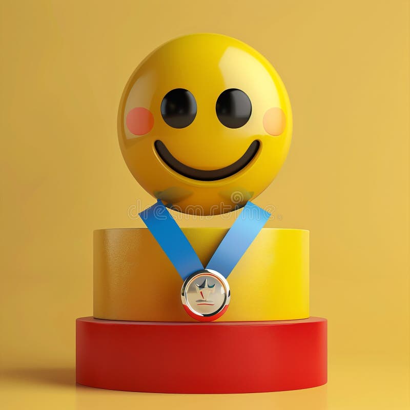 Smiley Face Standing on Winner S Podium with Medal Stock Illustration ...