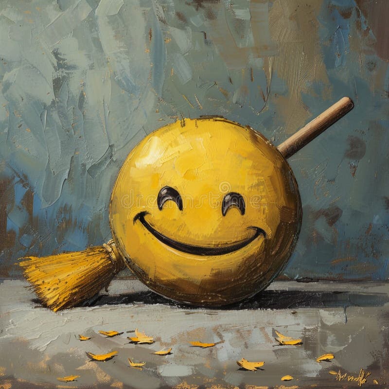 Smiley Face Sweeping the Floor Stock Illustration - Illustration of ...