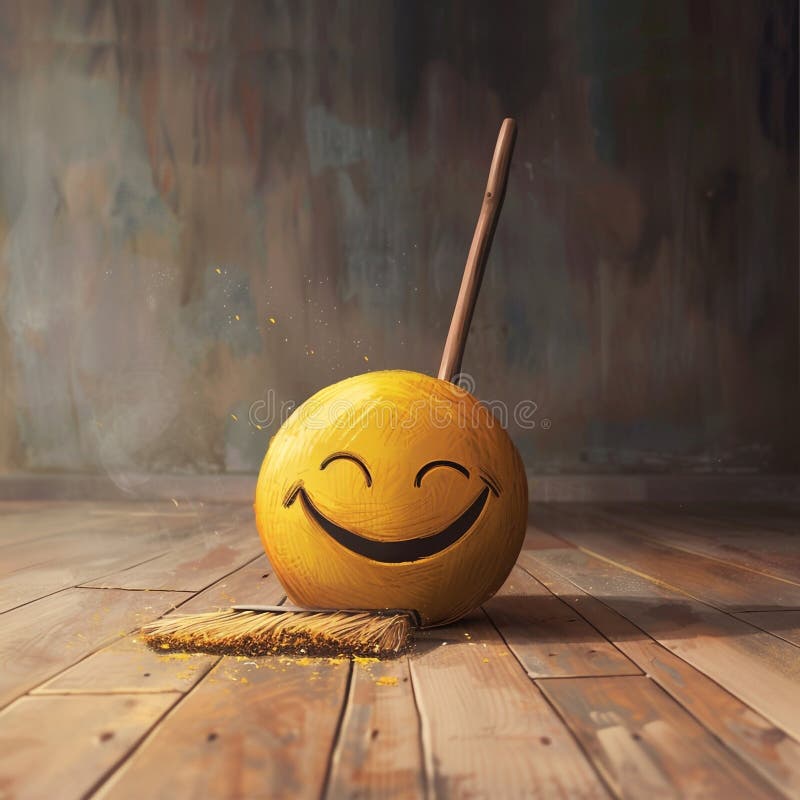 Smiley Face Sweeping the Floor Stock Illustration - Illustration of sweep, cute: 337202512