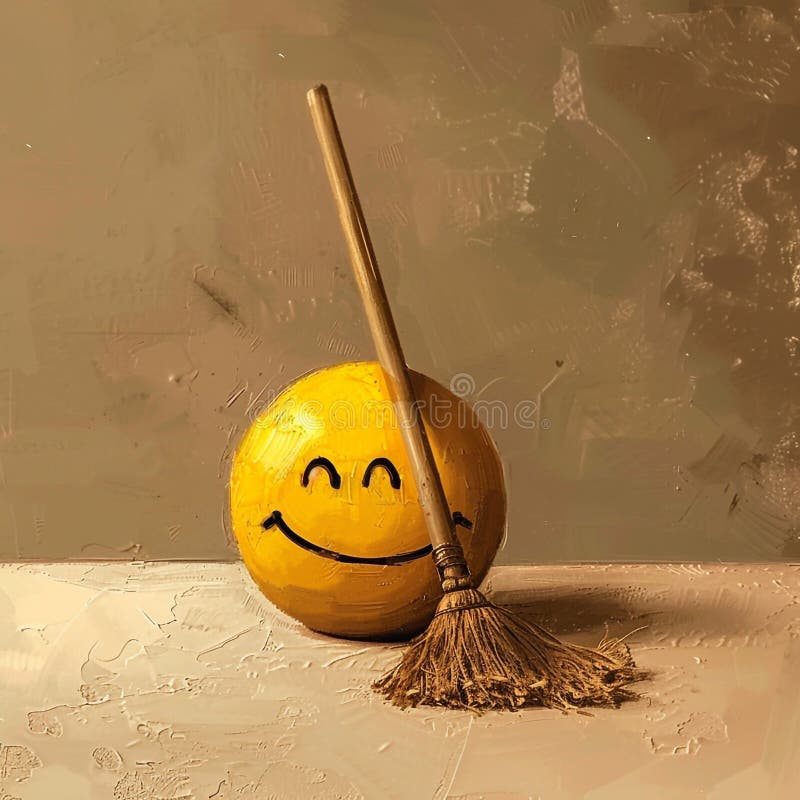 Smiley Face Sweeping the Floor Stock Illustration - Illustration of ...