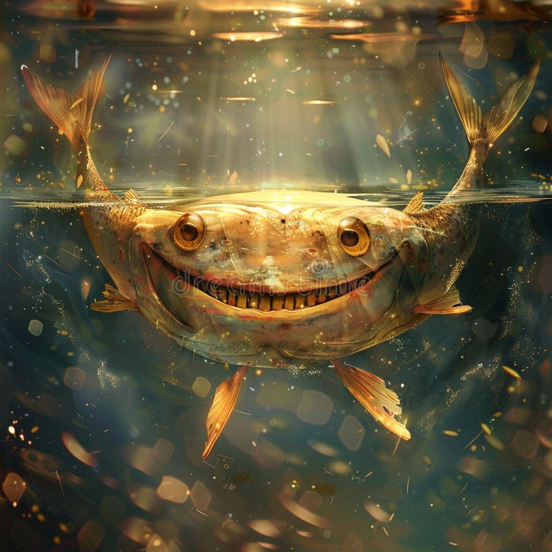 Smiley Face Swimming with Herring in Water Stock Illustration ...