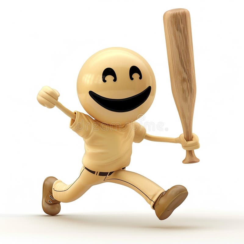 Smiley Face Swinging Baseball Bat at Pitch Stock Illustration ...