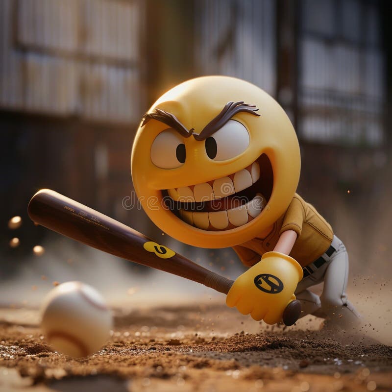 Smiley Face Swinging Baseball Bat at Pitch Stock Illustration ...