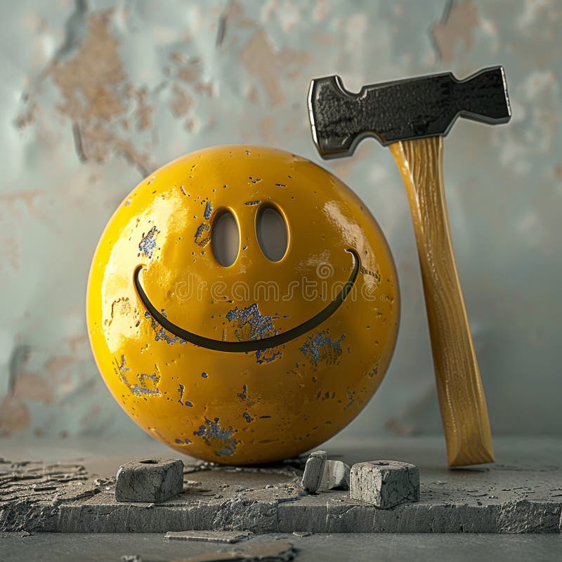 Smiley Face Using Hammer To Build Project Stock Illustration - Illustration of success ...