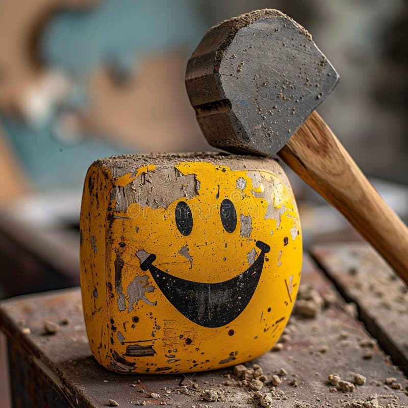 Smiley Face Using Hammer To Build Project Stock Illustration - Illustration of create ...