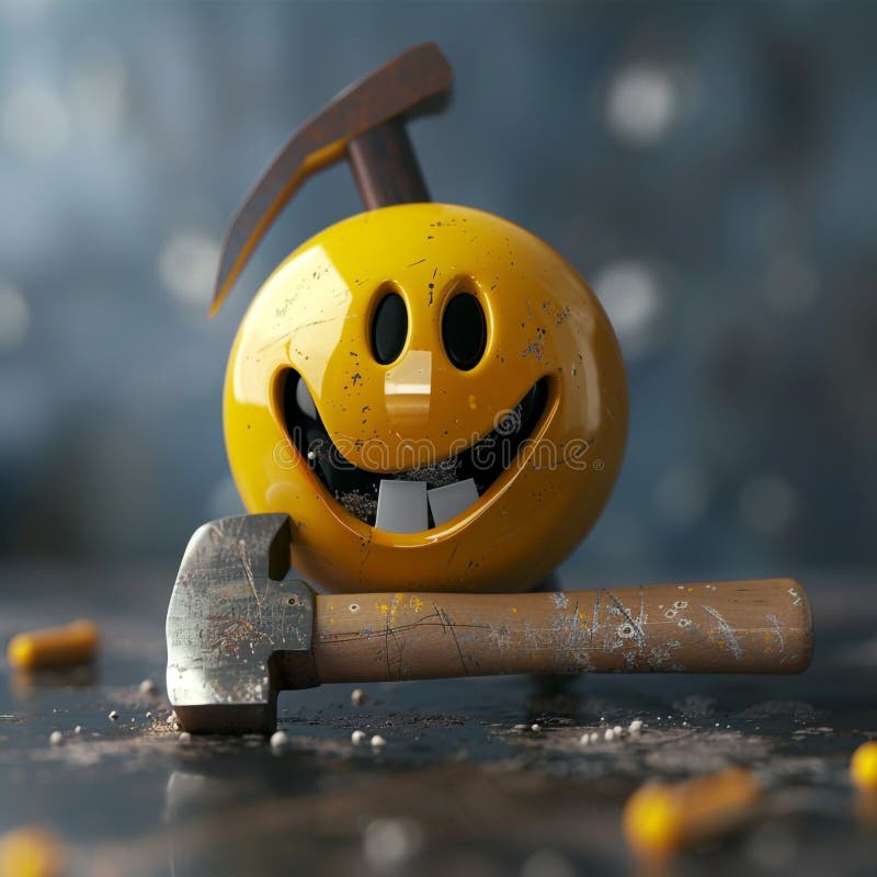 Smiley Face Using Hammer To Build Project Stock Illustration - Illustration of skill, planning ...