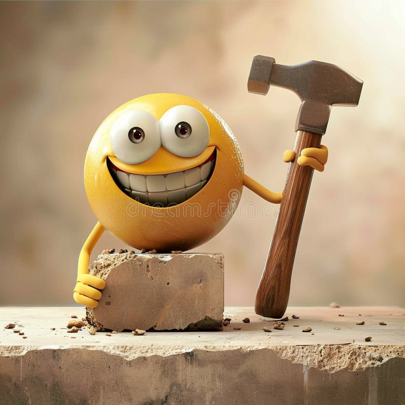 Smiley Face Using Hammer To Build Project Stock Illustration ...