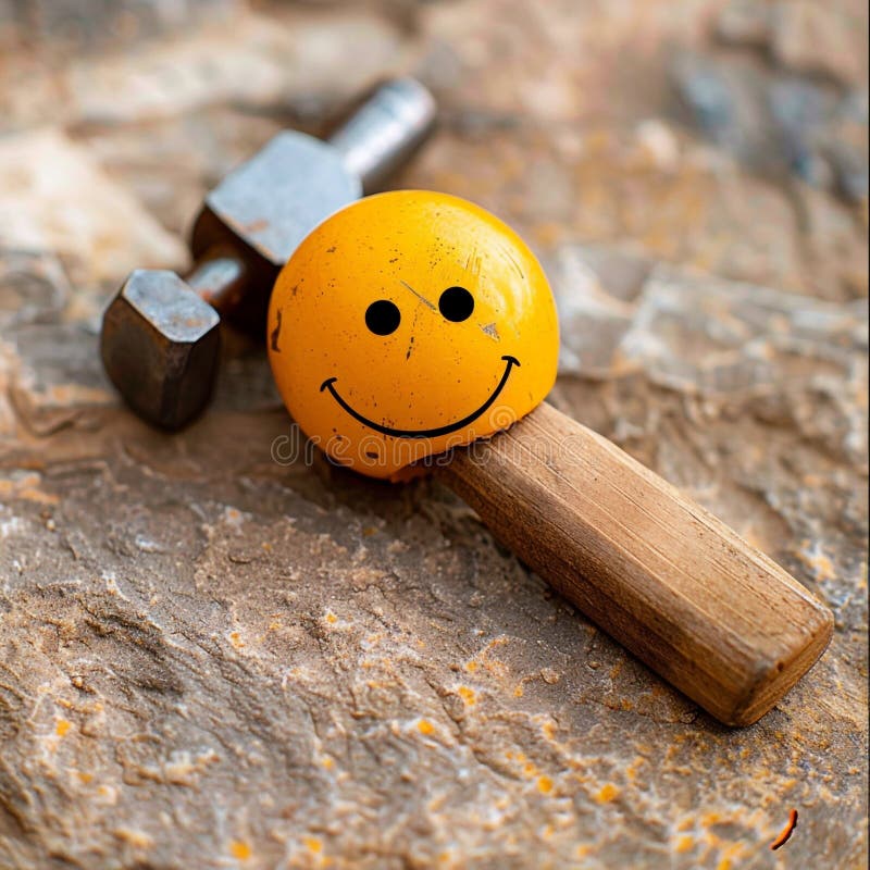 Smiley Face Using Hammer To Build Project Stock Illustration - Illustration of planning ...