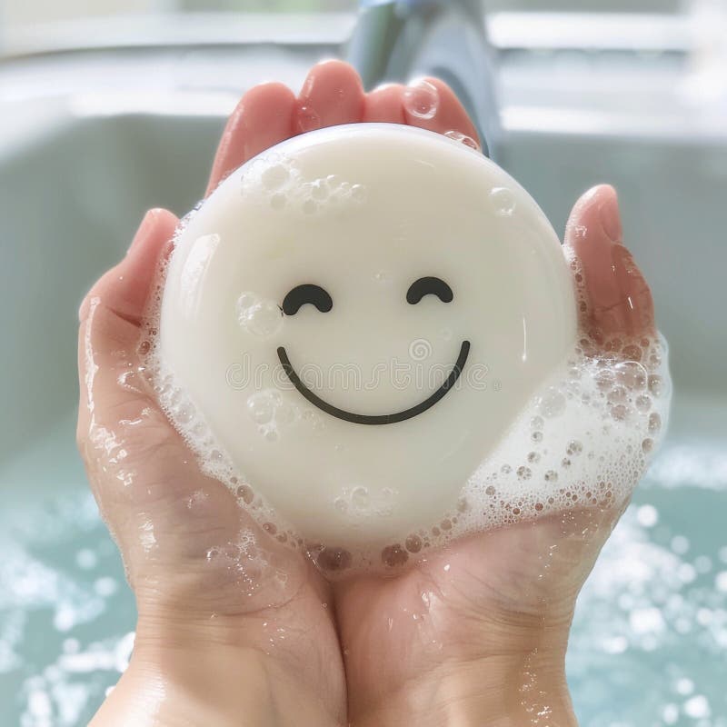 Smiley Face Washing Hands with Soap Stock Illustration - Illustration ...