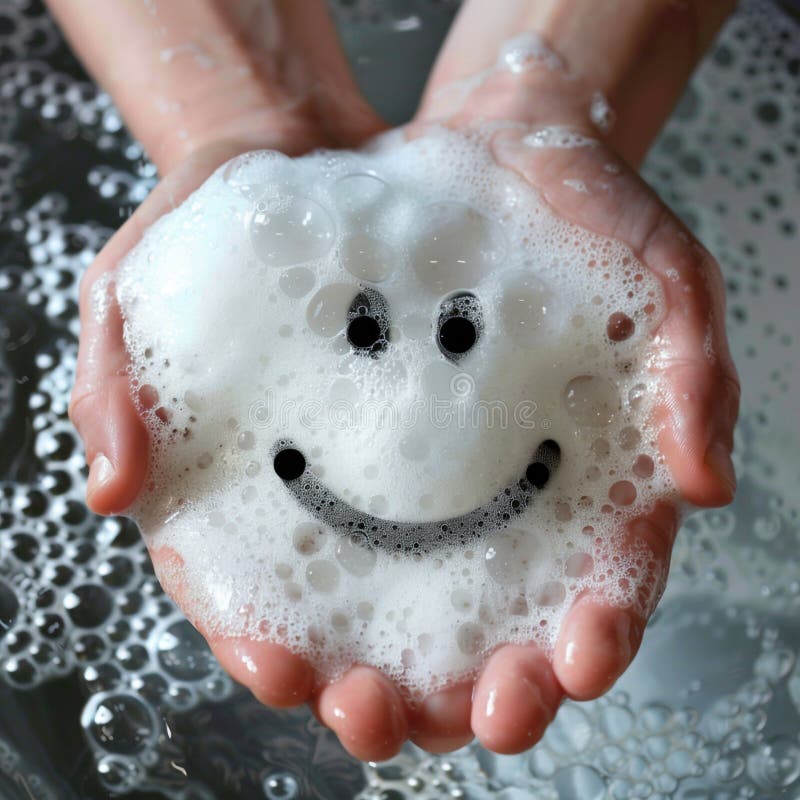 Smiley Face Washing Hands with Soap Stock Illustration - Illustration ...