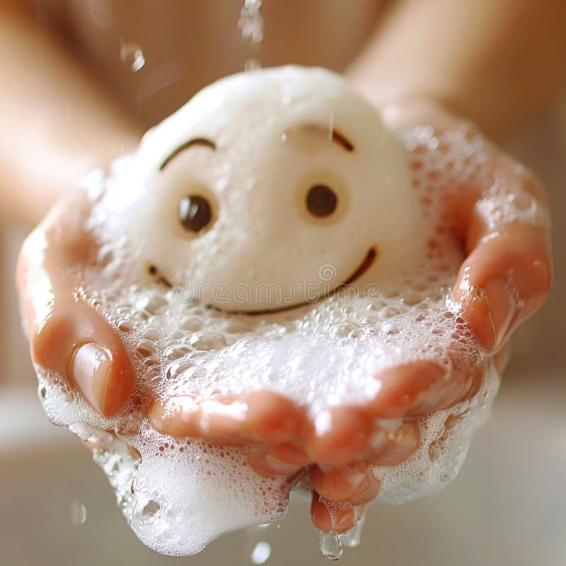 Smiley Face Washing Hands with Soap Stock Illustration - Illustration ...