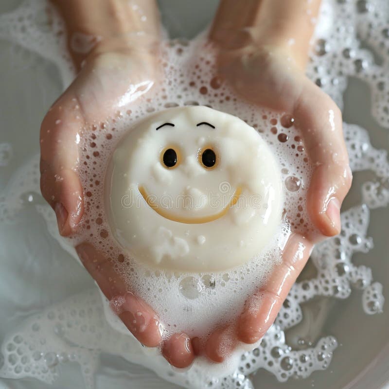 Smiley Face Washing Hands with Soap Stock Illustration - Illustration ...