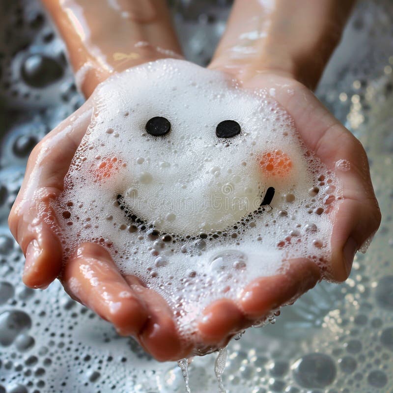 Smiley Face Washing Hands with Soap Stock Illustration - Illustration ...
