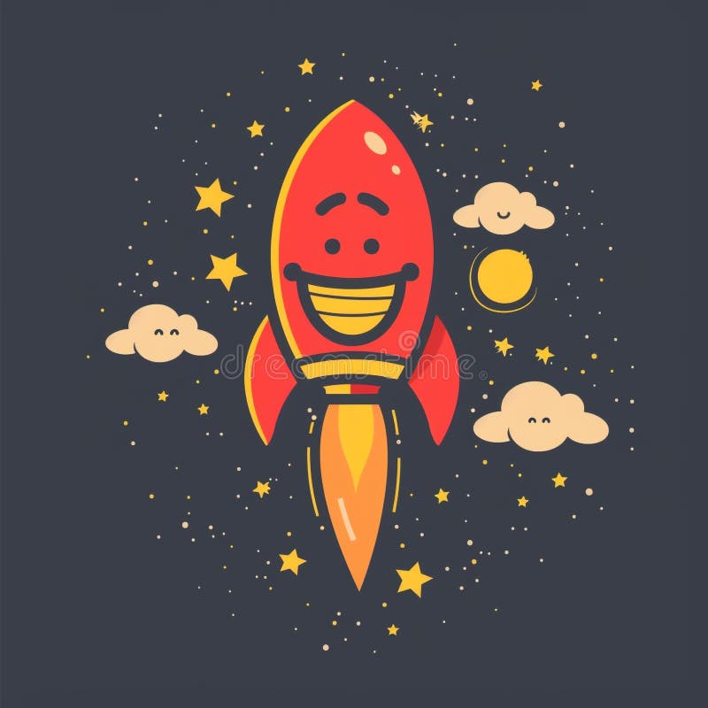 Smilie Face Launching Rocket into Space Stock Illustration ...