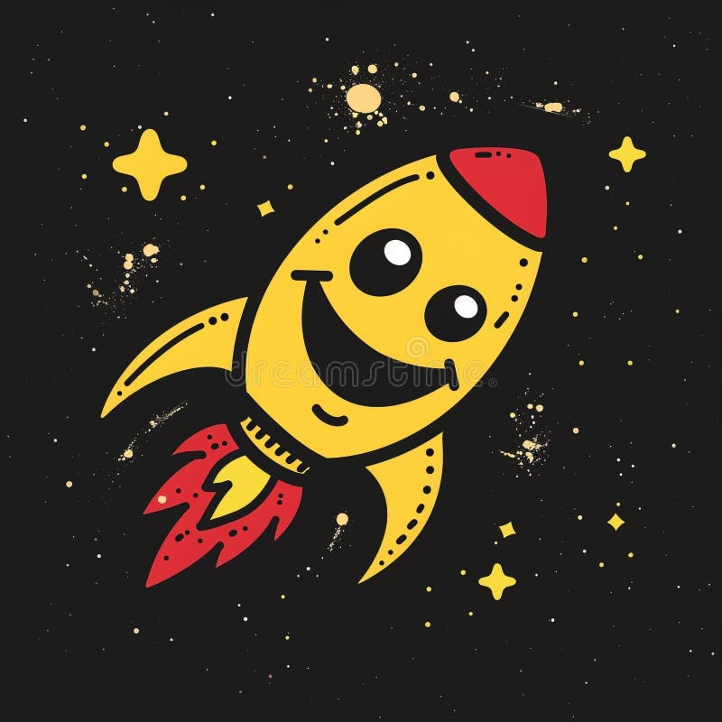Smilie Face Launching Rocket into Space Stock Illustration ...