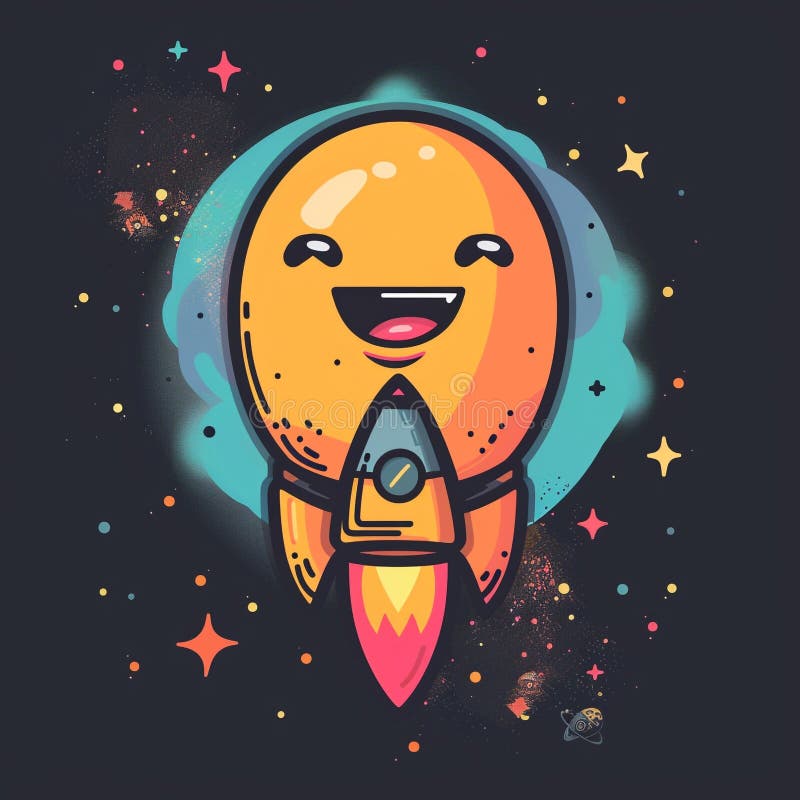 Smilie Face Launching Rocket into Space Stock Illustration ...