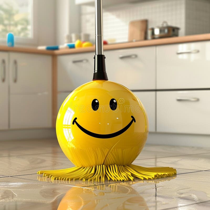 Smilie Face Mopping Kitchen Stock Illustration - Illustration of ...
