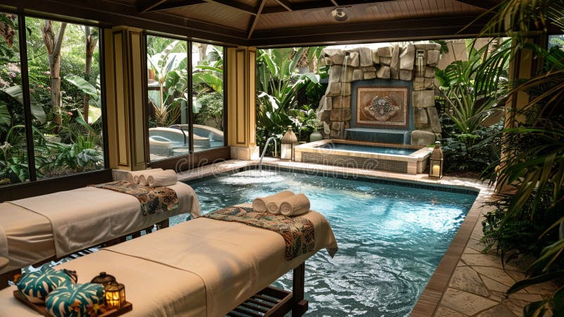Spa Treatment Setup at Hotel Poolside Stock Illustration - Illustration ...