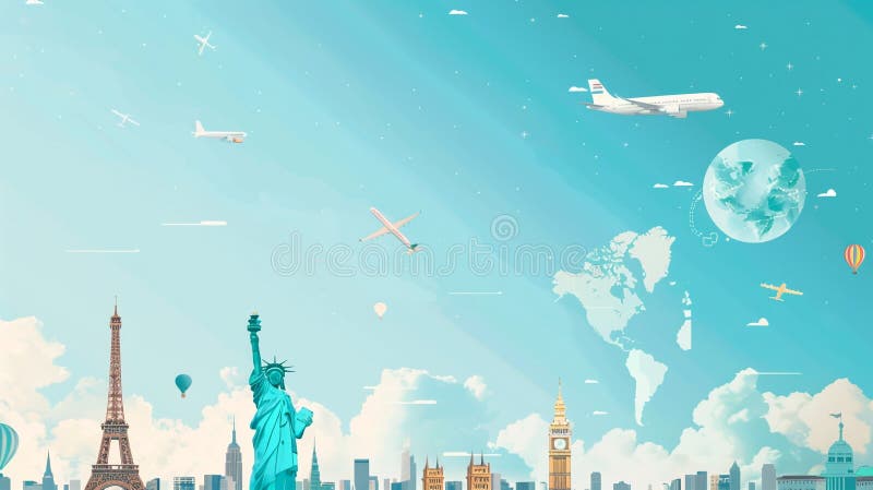 Travel Agency Presentation Featuring Global Icons and Visuals Stock ...