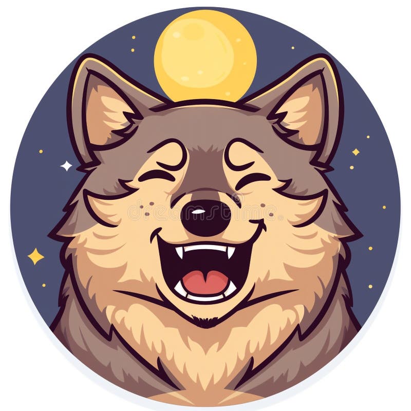 Wolf Howling at Moon with Smiley Face Stock Illustration - Illustration ...