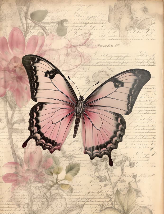 Cottagecore Butterfly Old Paper, Vintage Digital Paper Stock ...