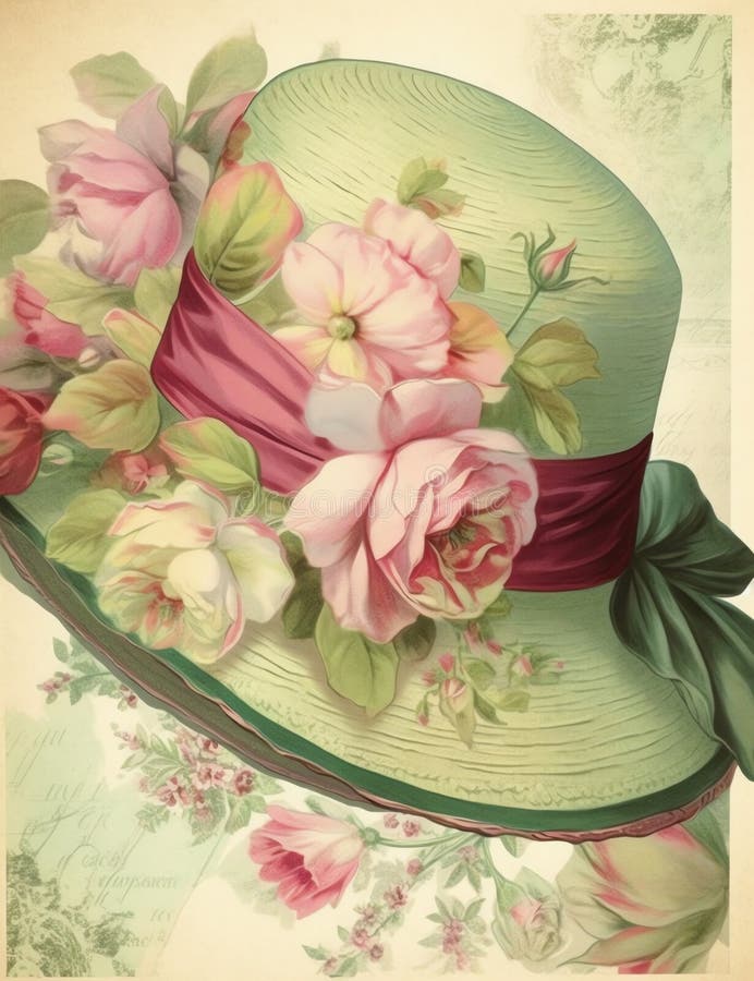 Cottagecore Hat Old Paper, Vintage Digital Paper Stock Illustration ...