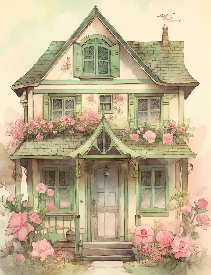 Cottagecore House Old Paper, Vintage Digital Paper Stock Illustration ...