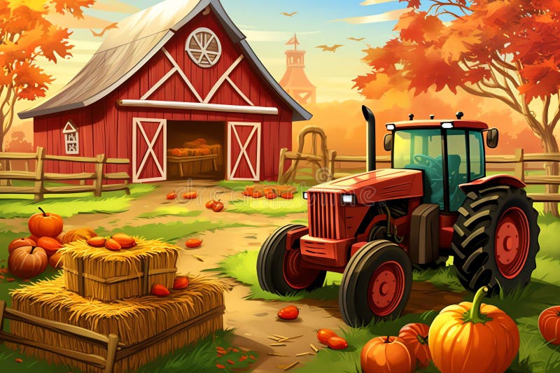 A Country Barn Adorned with Colorful Harvest Decorations Vector Fall ...