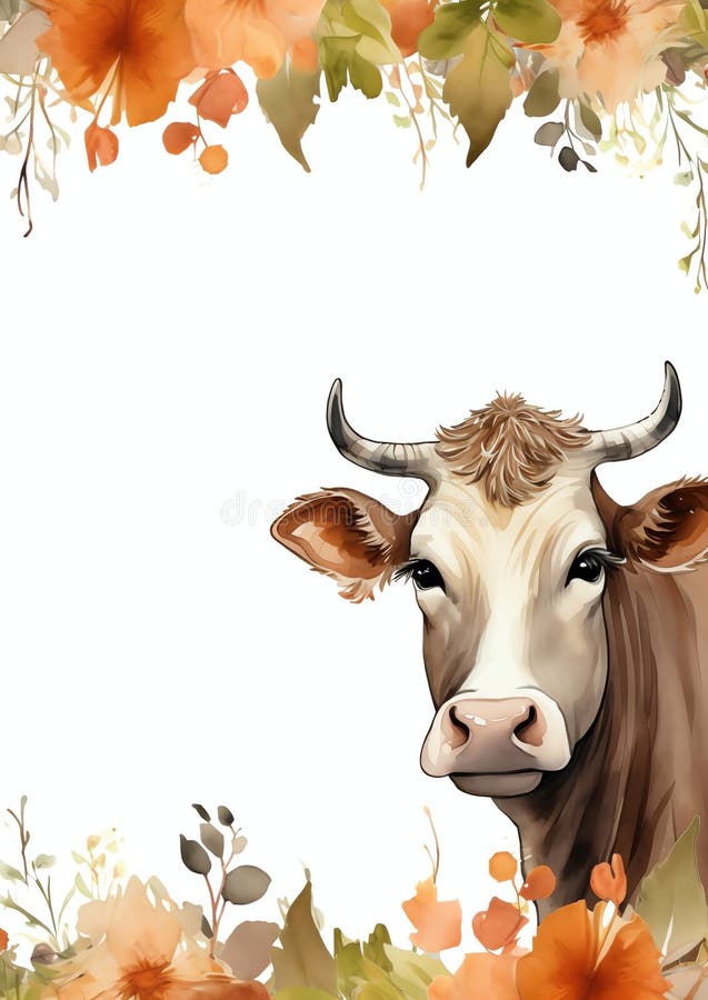 Cow Watercolor Border Frame Stock Illustration - Illustration of ...