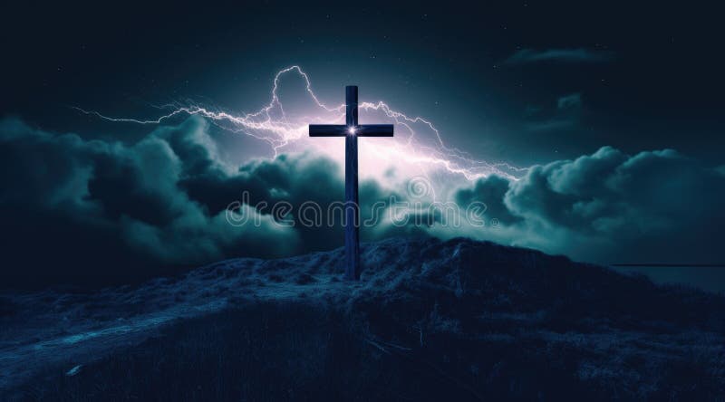 Lightning and the Cross stock photo. Image of thunder - 1210052