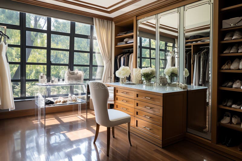 Custom Walk in Closet with a Dressing Table with Large Windows in Zebra ...