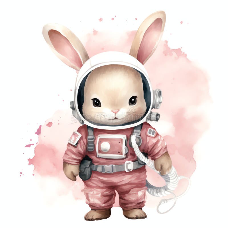 Cute Bunny with Astronaut Gear Watercolor Illustration Stock ...