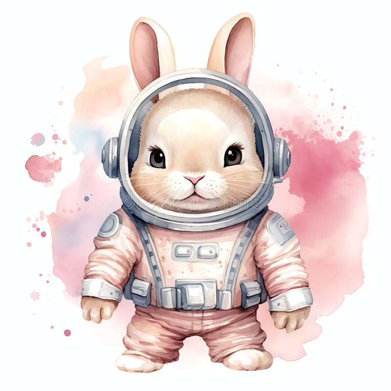 Cute Bunny with Astronaut Helmet Watercolor Illustration Stock ...