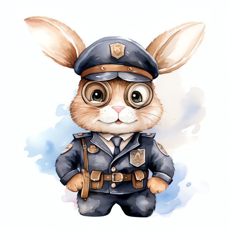Cute Bunny with Pilot Uniform Watercolor Illustration Stock ...