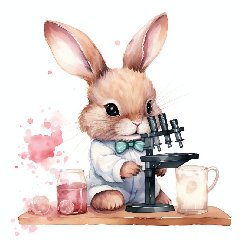 Cute Bunny with Scientist Microscope Watercolor Illustration Stock ...
