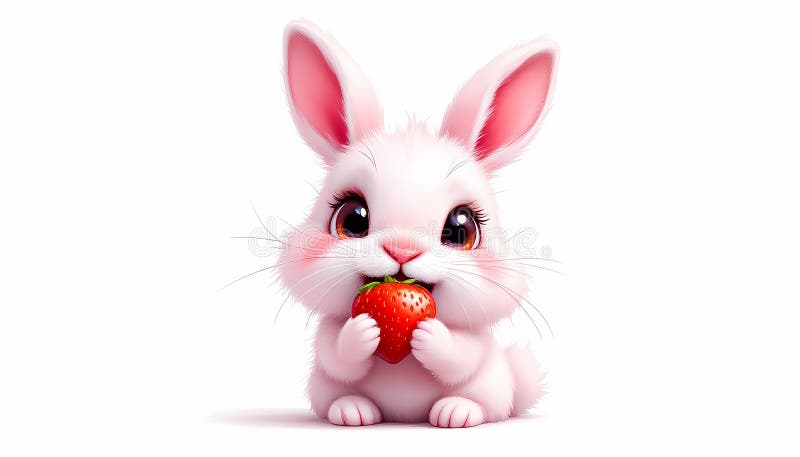 A Cute Chibi Rabbit with Big Eyes Eating a Strawberry - Generated Using ...