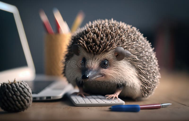 AI Generated Image of Cute Hedgehog Working on Computer Stock ...