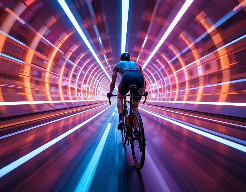 Futuristic Cyclist in Tunnel Stock Illustration - Illustration of ...